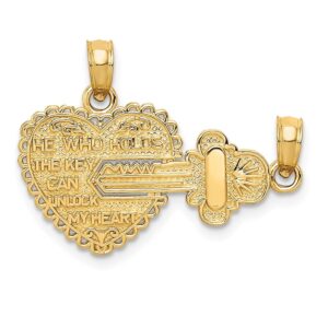 solid 14k yellow gold 2 piece break apart he who holds the key charm pendants - 17mm x 22mm