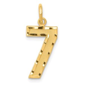 solid 14k yellow gold casted medium diamond-cut number 7 charm pendant - 22mm x 9mm