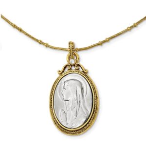 solid gold-tone and silver-tone crystal mary virgin mary pray for us charm miracle medal20in pendant necklace charm chain - with secure lobster lock clasp 20"