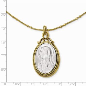 Solid Gold-Tone and Silver-Tone Crystal Mary Virgin Mary Pray for Us Charm Miracle Medal20in Pendant Necklace Charm Chain - with Secure Lobster Lock Clasp 20"