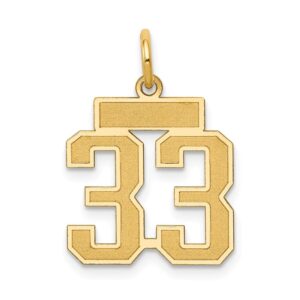 solid 14k yellow gold small number 33 charm brushed matte finish pendant