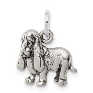 solid 925 sterling silver vintage antiqued basset hound charm pendant - 11mm x 13mm