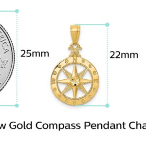 Solid 14k Yellow Gold Diamond-cut Compass Pendant Charm 22mm - Jewelry Gifts For Women Wife Mom Gifts For Men Husband Dad