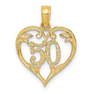 solid 14k yellow gold 50 in heart cut-out pendant charm - 19mm x 14mm