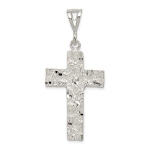 solid 925 sterling silver nugget cross pendant charm - 46mm x 22mm