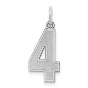 solid 925 sterling silver medium number 4 charm brushed matte finish pendant - 22mm x 9mm