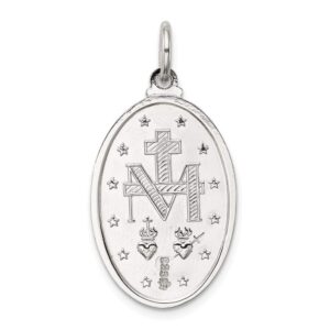 Solid 925 Sterling Silver Virgin Mary Pray for Us Charm Miracle Medal Mary Pendant Charm Medal - 30mm x 16mm