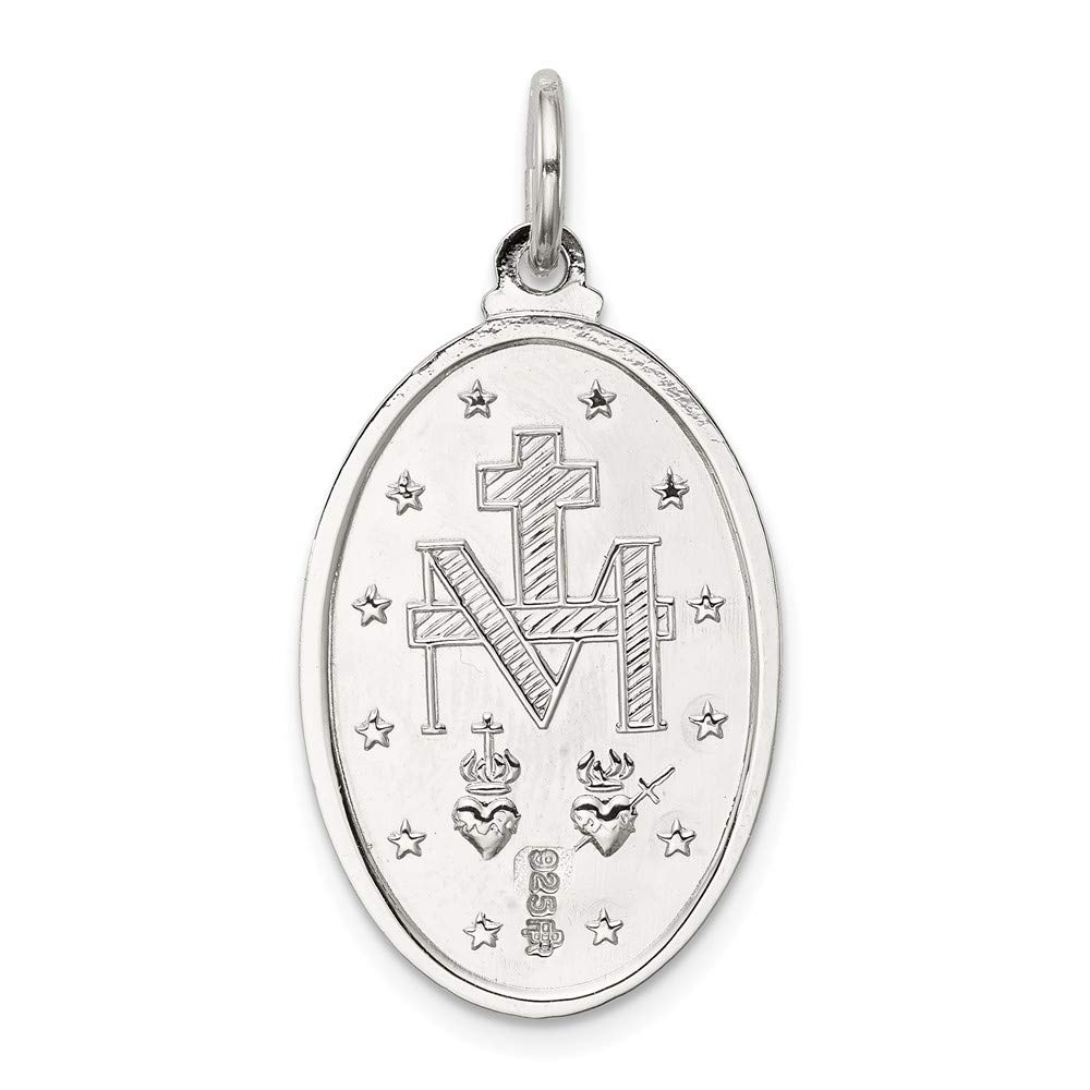 Solid 925 Sterling Silver Virgin Mary Pray for Us Charm Miracle Medal Mary Pendant Charm Medal - 30mm x 16mm