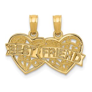 solid 14k yellow gold best friend breakable double hearts pendant charm - 15mm x 19mm