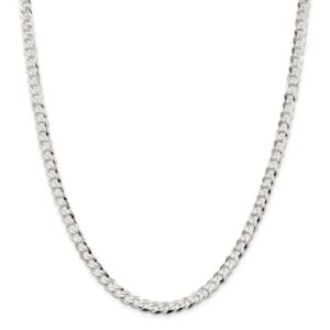 solid 925 sterling silver 5.75mm close link flat curb cuban chain necklace - with secure lobster lock clasp 22"