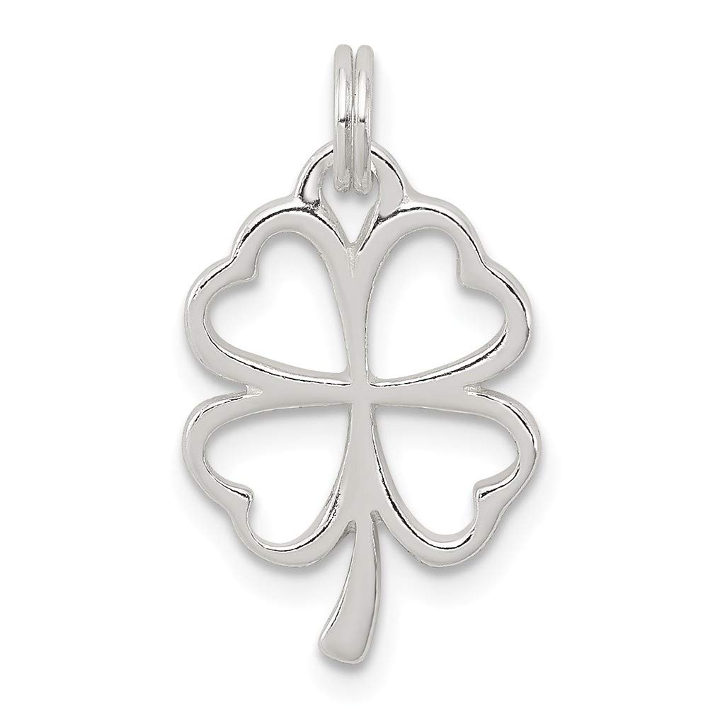 Solid 925 Sterling Silver Four Leaf Clover Charm Pendant - 20mm x 12mm