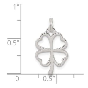 Solid 925 Sterling Silver Four Leaf Clover Charm Pendant - 20mm x 12mm