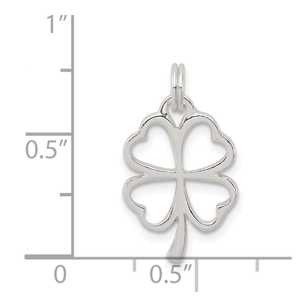 Solid 925 Sterling Silver Four Leaf Clover Charm Pendant - 20mm x 12mm