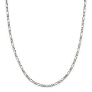 solid 925 sterling silver 4mm figaro chain necklace - with secure lobster lock clasp 24"