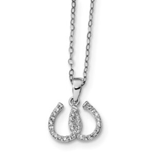 solid 925 sterling silver cz cubic zirconia double horseshoe 15.5 inch pendant necklace charm chain 15.5"