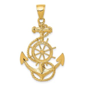 solid 10k yellow gold large anchor wheel pendant charm