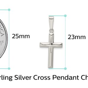 Solid 925 Sterling Silver Diamond-Cut Cross Pendant Charm Small - 23mm x 13mm - Jewelry Gifts For Women Wife Mom Gifts For Men Husband Dad