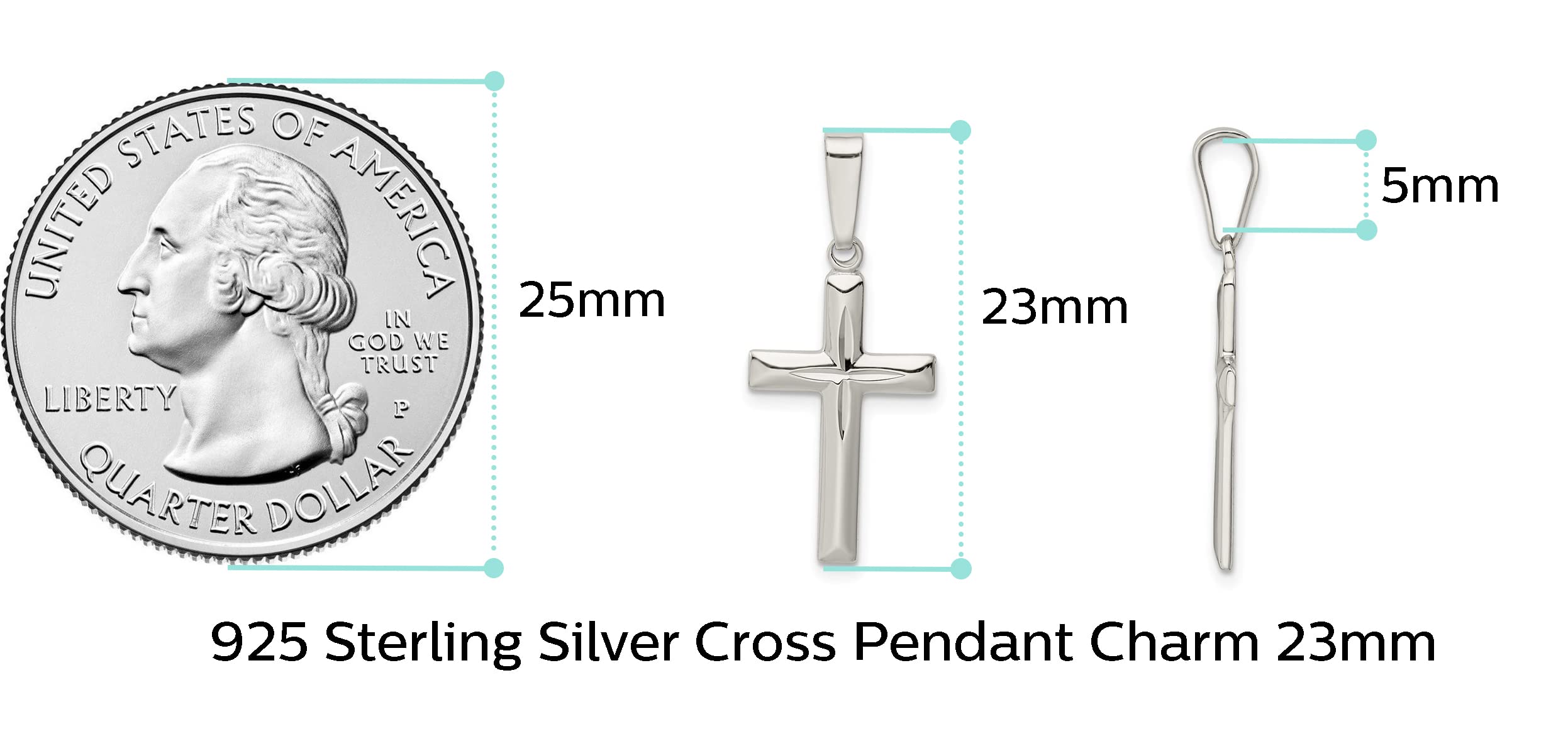 Solid 925 Sterling Silver Diamond-Cut Cross Pendant Charm Small - 23mm x 13mm - Jewelry Gifts For Women Wife Mom Gifts For Men Husband Dad