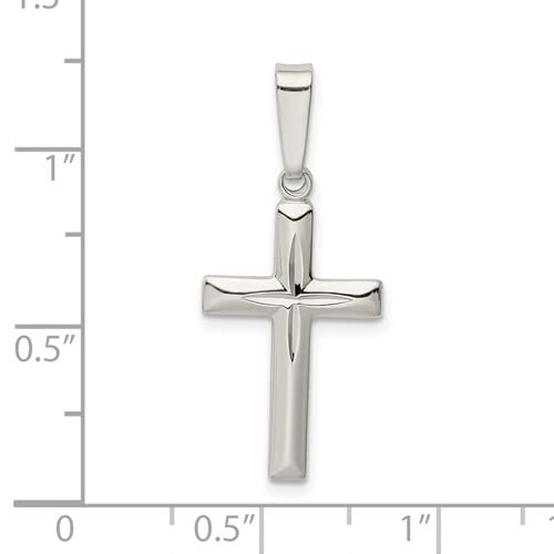 Solid 925 Sterling Silver Diamond-Cut Cross Pendant Charm Small - 23mm x 13mm - Jewelry Gifts For Women Wife Mom Gifts For Men Husband Dad