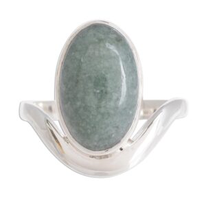 novica artisan handmade jade cocktail ring oval apple green from guatemala sterling silver single stone modern [crownbezel 0.6 in l x 0.4 in w x 0.2 in h band width 3 mm w] ' mystery of the earth'