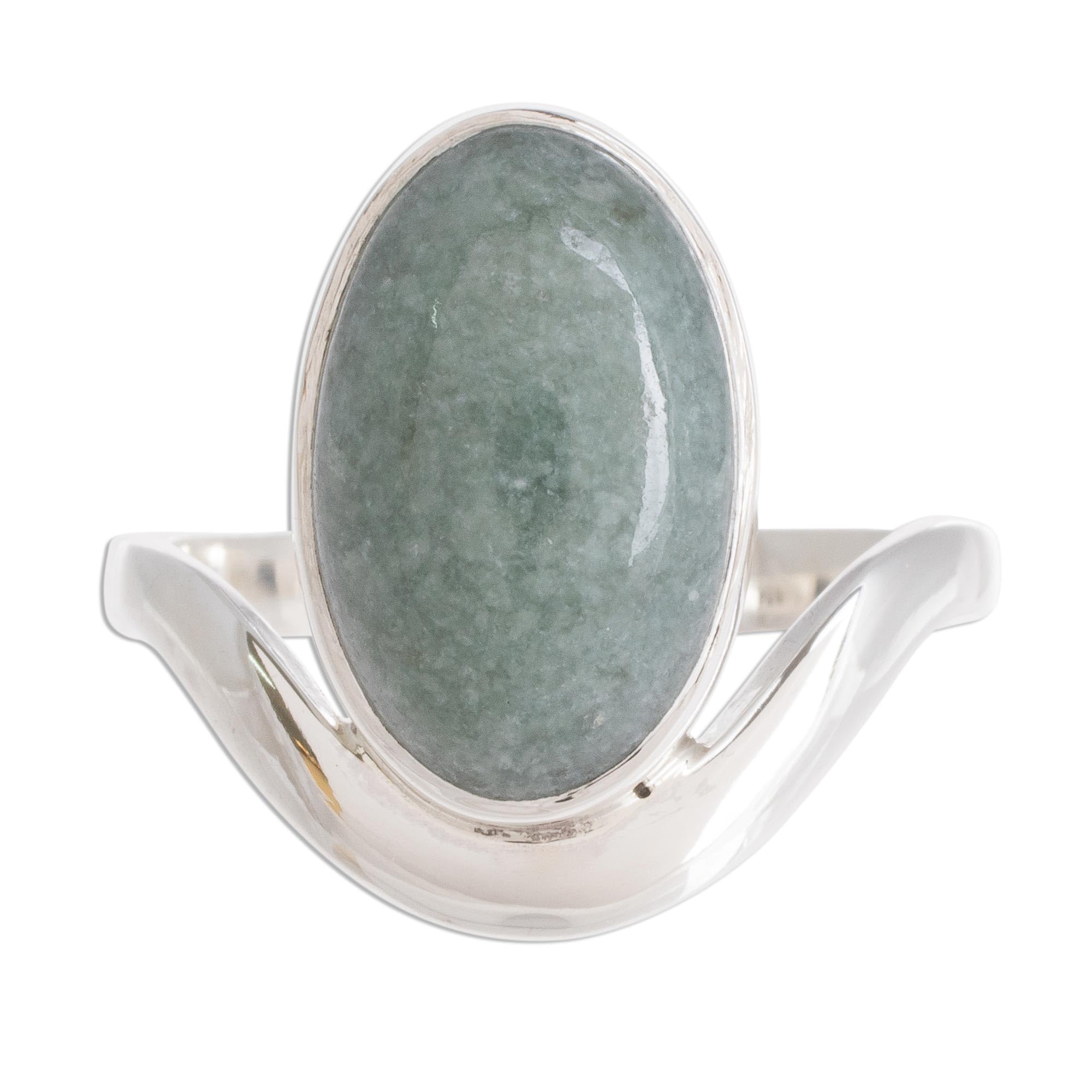 NOVICA Artisan handmade jade cocktail ring oval apple green from guatemala sterling silver single stone modern [Crownbezel 0.6 in L x 0.4 in W x 0.2 in H Band width 3 mm W] ' mystery of the earth'