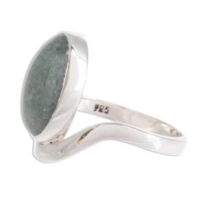 NOVICA Artisan handmade jade cocktail ring oval apple green from guatemala sterling silver single stone modern [Crownbezel 0.6 in L x 0.4 in W x 0.2 in H Band width 3 mm W] ' mystery of the earth'