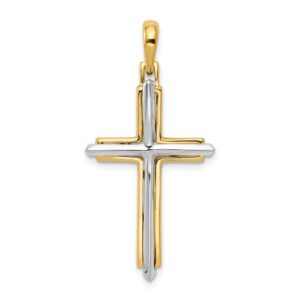 sonia jewels 14k yellow and white gold two tone unique cross pendant charm - 35mm x 18mm