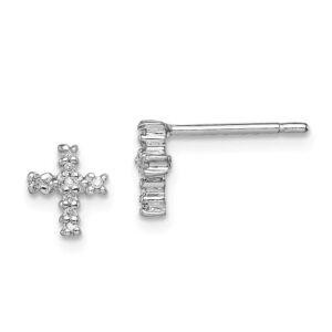 solid 925 sterling silver diamond cross post studs earrings small nugget look - 7mm x 6mm (.05 cttw.)