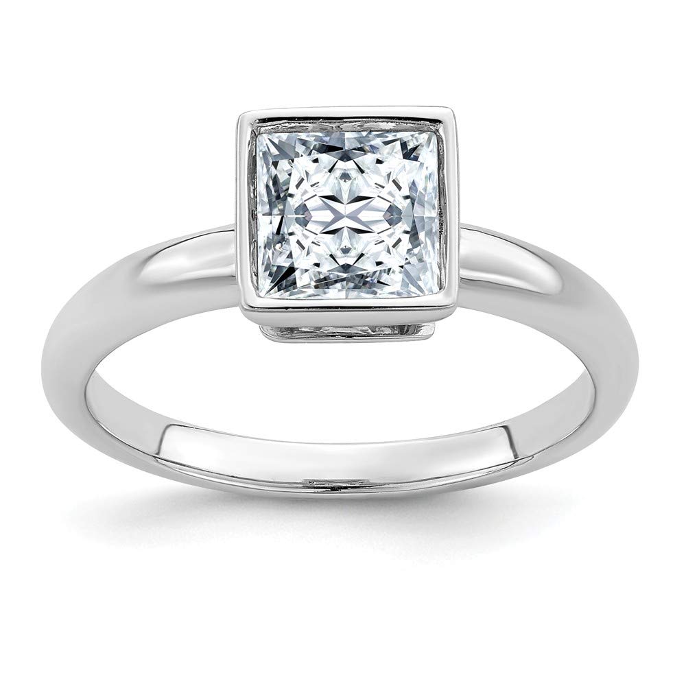 14k White Gold Solitaire 1.7ct. Princess Bezel Moissanite Engagement Ring Size 9