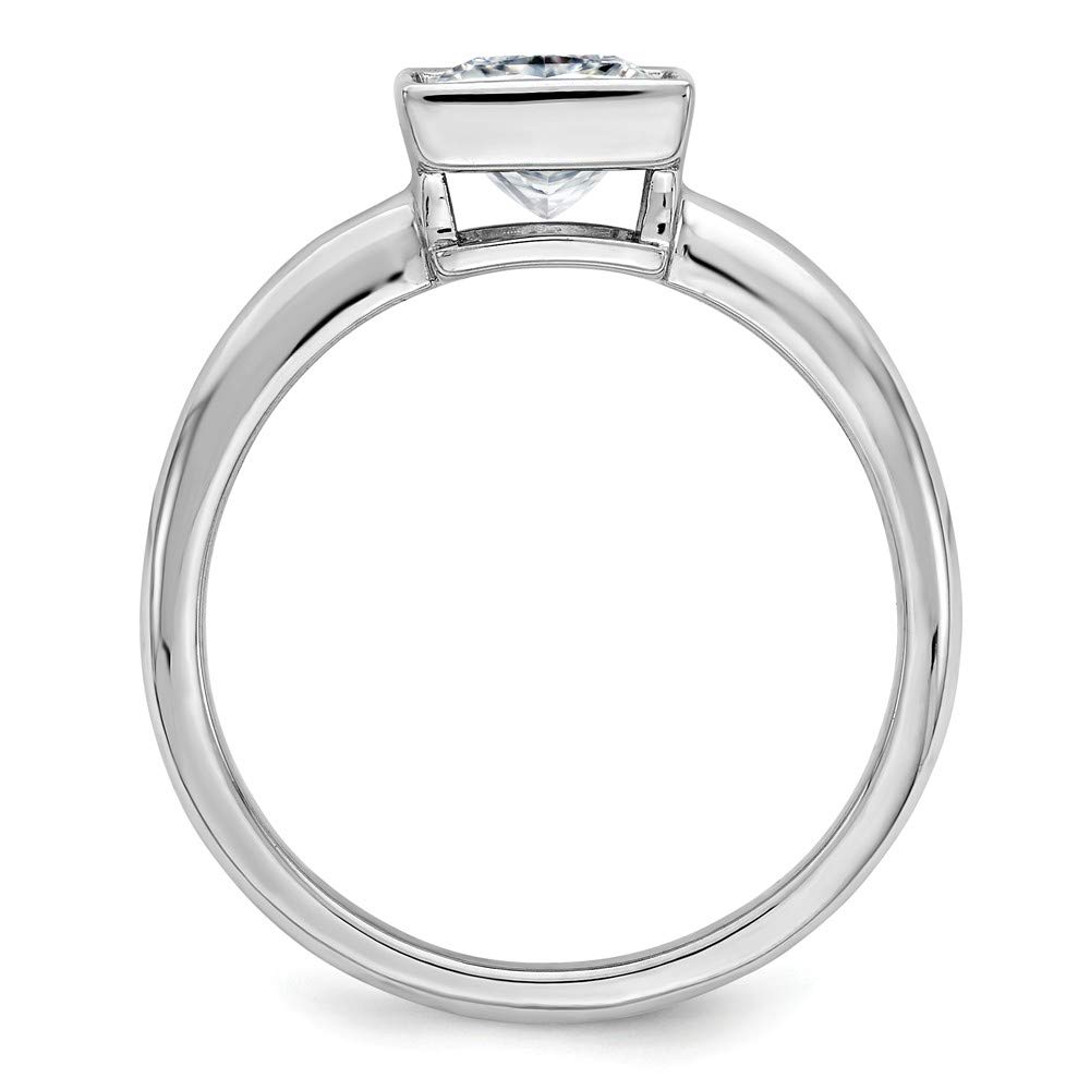 14k White Gold Solitaire 1.7ct. Princess Bezel Moissanite Engagement Ring Size 9