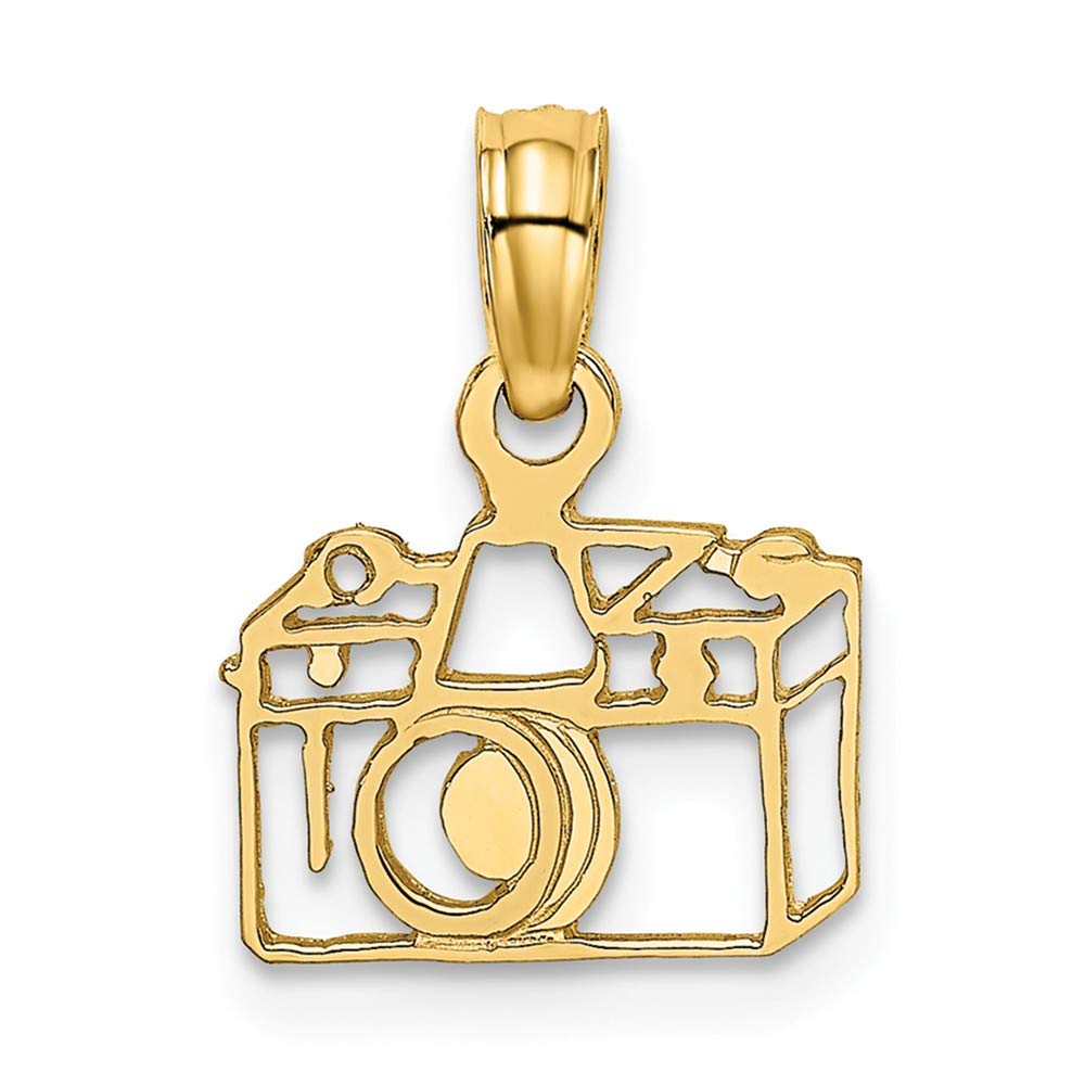 Solid 14k Yellow Gold Flat Cut-Out Camera Charm Souvenir Pendant - 7mm x 10mm