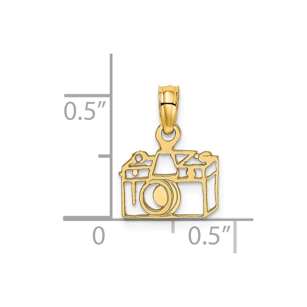 Solid 14k Yellow Gold Flat Cut-Out Camera Charm Souvenir Pendant - 7mm x 10mm