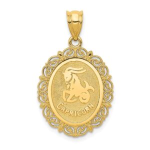 14k yellow gold solid capricorn zodiac oval brushed matte finish pendant charm - 25mm x 18mm