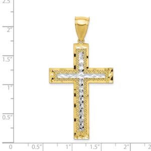 Solid 10k Yellow Gold Two Toned Diamond-Cut Cross Pendant Charm - 55mm x 28mm