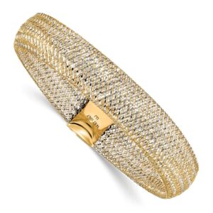 solid 14k yellow and white gold two tone mesh stretch bracelet