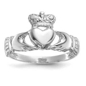 solid 14k white gold irish claddagh celtic ring band size 6