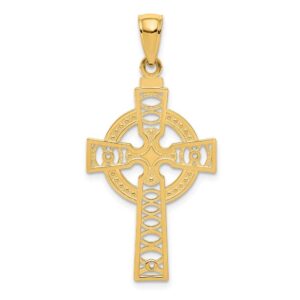 solid 14k yellow gold celtic knot irish claddagh cross eternity circle pendant charm - 36mm x 18mm