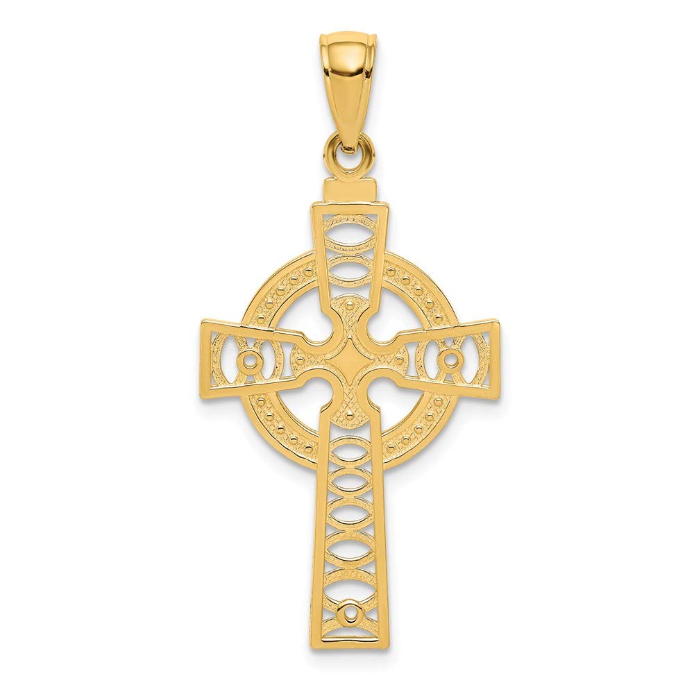 Solid 14k Yellow Gold Celtic Knot Irish Claddagh Cross Eternity Circle Pendant Charm - 36mm x 18mm