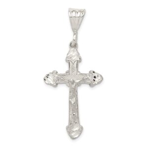 solid 925 sterling silver diamond-cut cross pendant crucifix charm 1.5" - 41mm x 18mm - jewelry gifts for women wife mom gifts for men husband