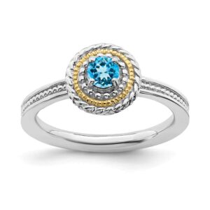 solid 925 sterling silver and 14k yellow gold stackable 925 sterling silver blue topaz ring eternity band size 7