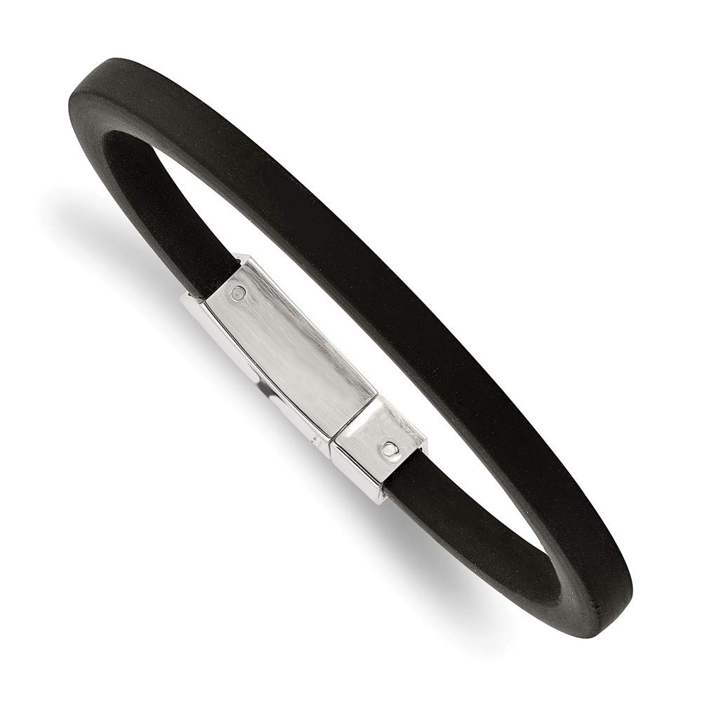 Solid Stainless Steel Black Rubber 8.5in Bracelet 8.5" (Width = 6mm)