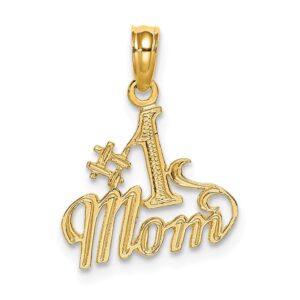 solid 14k yellow gold number one # 1 mom pendant charm - 15mm x 13mm