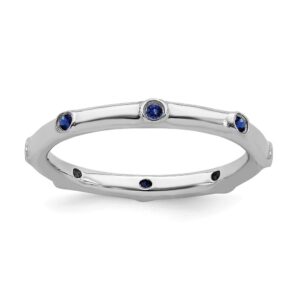 solid 925 sterling silver stackable created sapphire blue september gemstone ring eternity band size 7