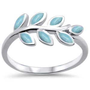 oxford diamond co natural larimar leaf design .925 sterling silver ring sizes 5-10 (9)