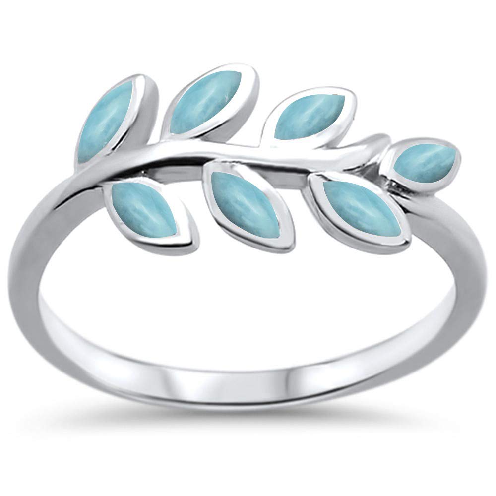 Oxford Diamond Co Natural Larimar Leaf Design .925 Sterling Silver Ring Sizes 5-10 (9)