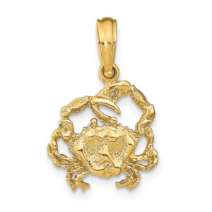 solid 14k yellow gold 2-d textured crab charm pendant