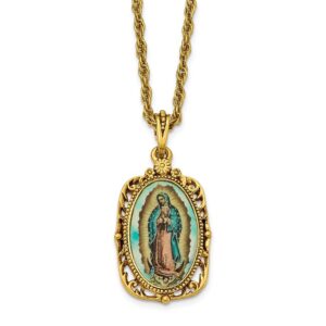 solid yellow gold-tone enameled virgin mary our lady of guadalupe 24 inch pendant necklace charm chain - with secure lobster lock clasp 24" (width = 25mm) - jewelry gifts for women or men