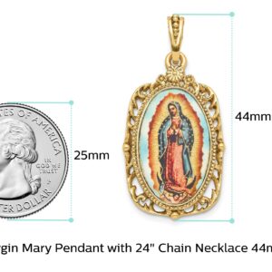 Solid Yellow Gold-tone Enameled Virgin Mary Our Lady of Guadalupe 24 inch Pendant Necklace Charm Chain - with Secure Lobster Lock Clasp 24" (Width = 25mm) - Jewelry Gifts For Women or Men