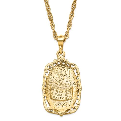 Solid Yellow Gold-tone Enameled Virgin Mary Our Lady of Guadalupe 24 inch Pendant Necklace Charm Chain - with Secure Lobster Lock Clasp 24" (Width = 25mm) - Jewelry Gifts For Women or Men