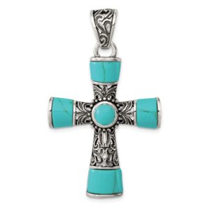 sonia jewels 925 sterling silver synthetic turquoise vintage antiqued cross pendant charm